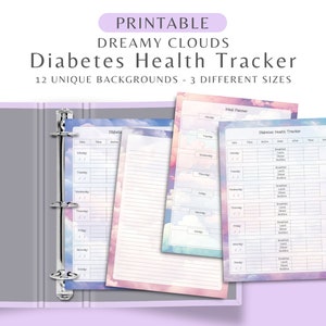 Dreamy Clouds Printable Diabetes Tracker, Blood Sugar Journal, Diabetes ...