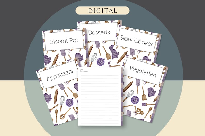 Purple Kitchen Utensils Digital Cookbook for Goodnotes, Digital Recipe ...