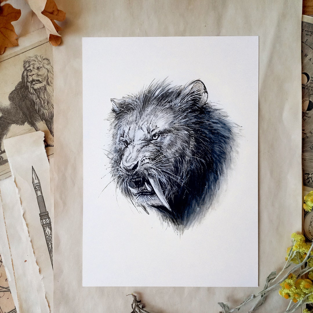 Sabertooth Tiger Art Print - Prehistoric Wildlife Illustration ...