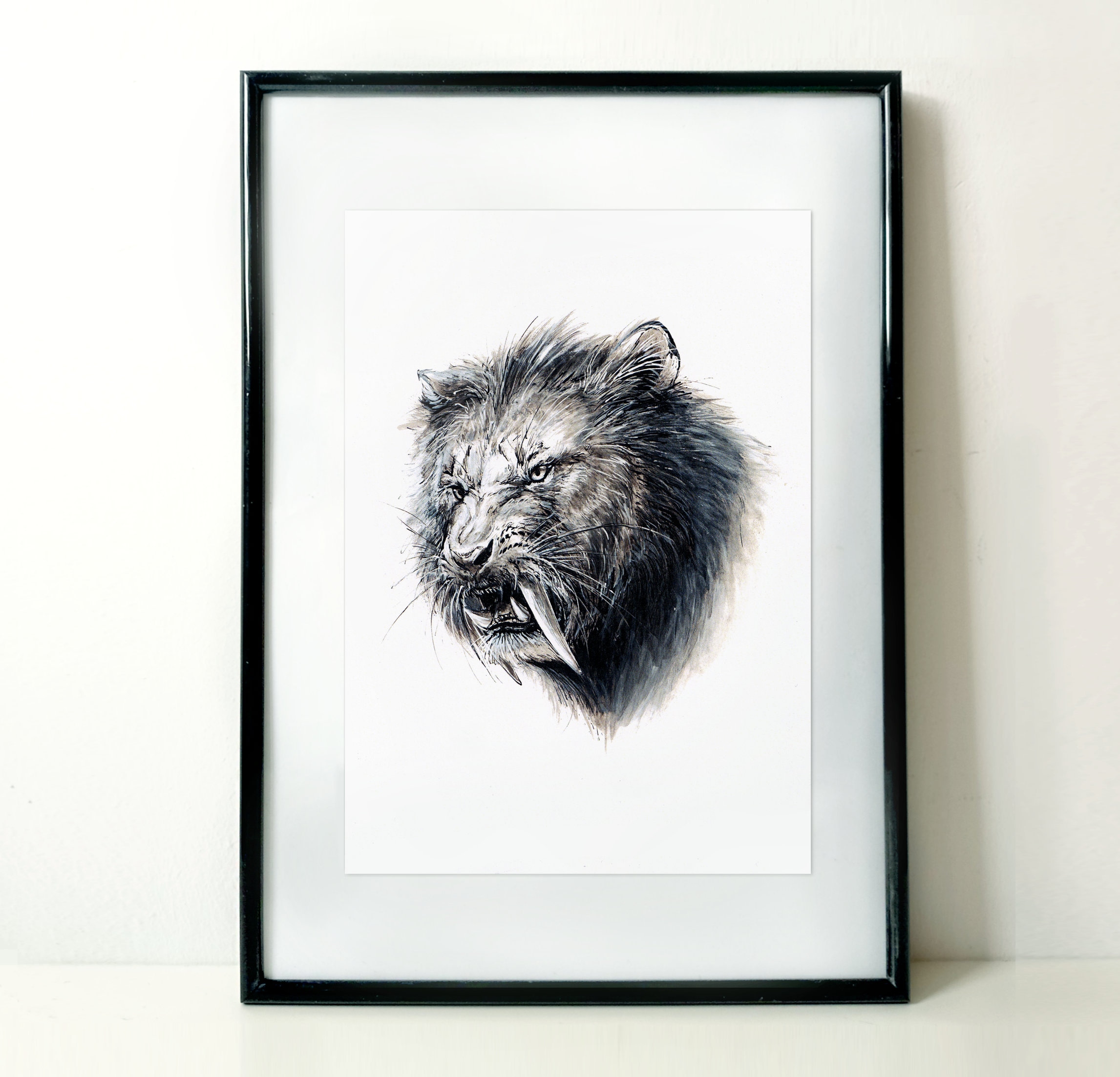 Sabertooth Tiger Art Print - Prehistoric Wildlife Illustration ...