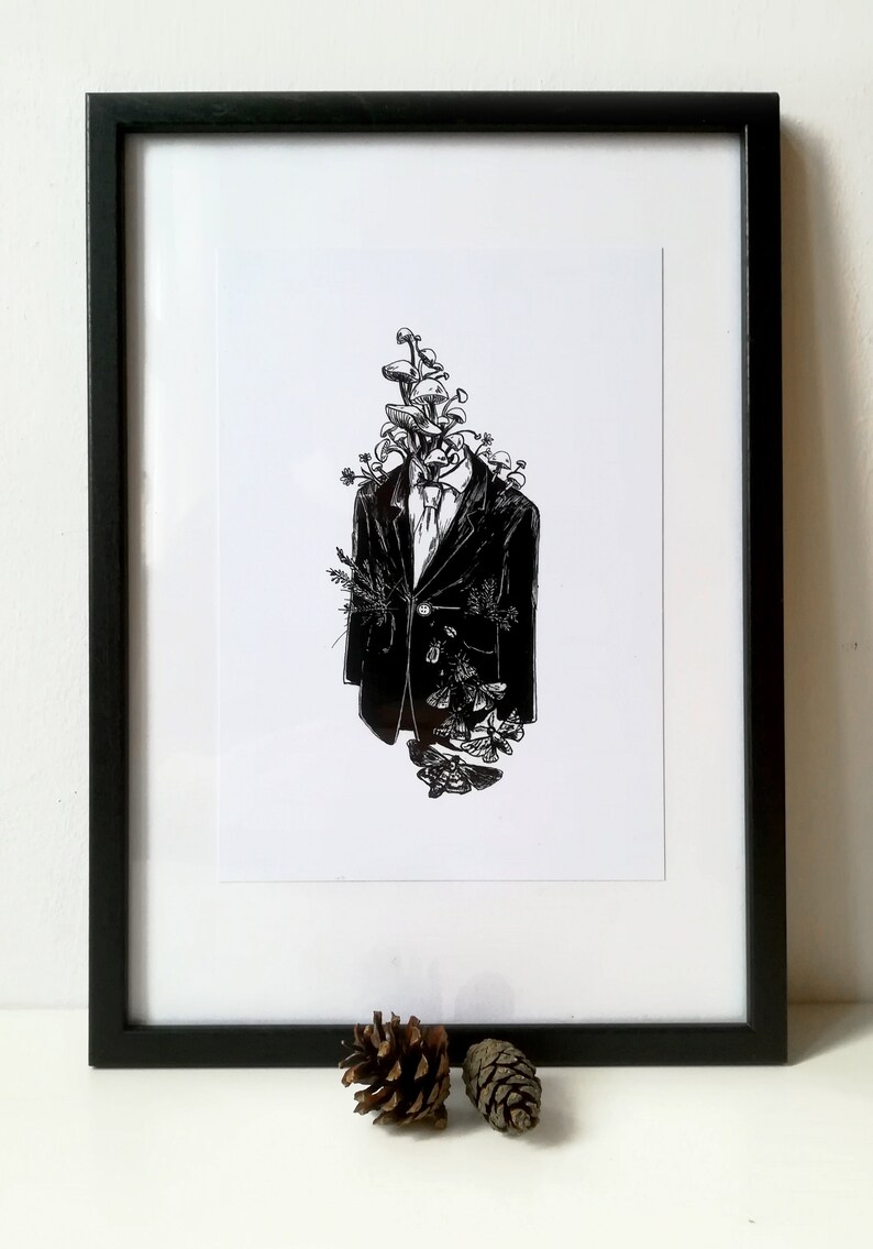 Vintage Moth and Mushroom Suit - Dark Fantasy Art Print - Death and ...