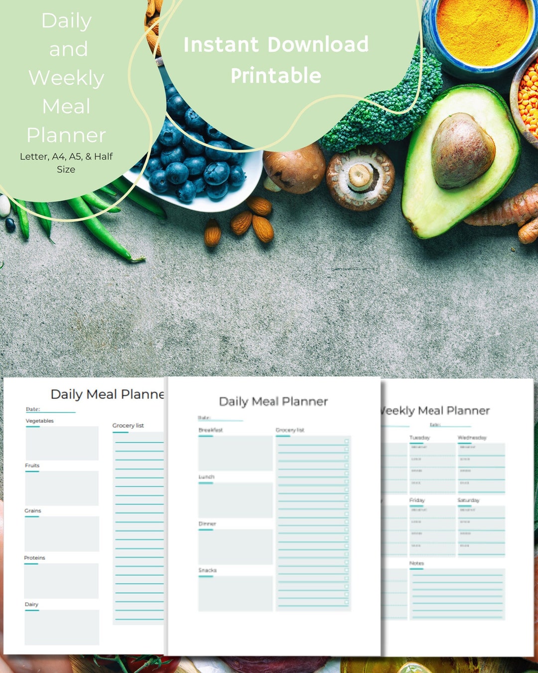 Printable Daily Weekly Meal Planner, Food Diary (digital Download) - Etsy