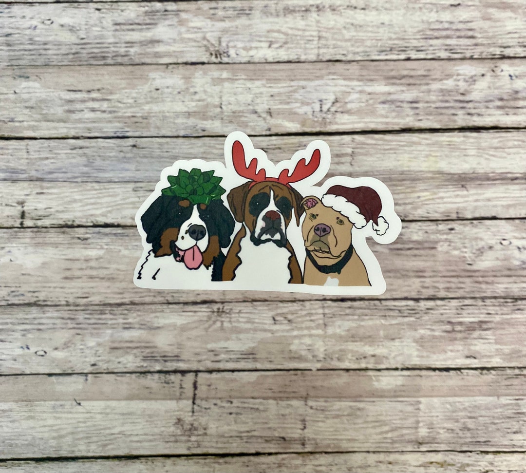 Dog Christmas Sticker, Waterproof Sticker, Boxer Sticker, Bernese ...