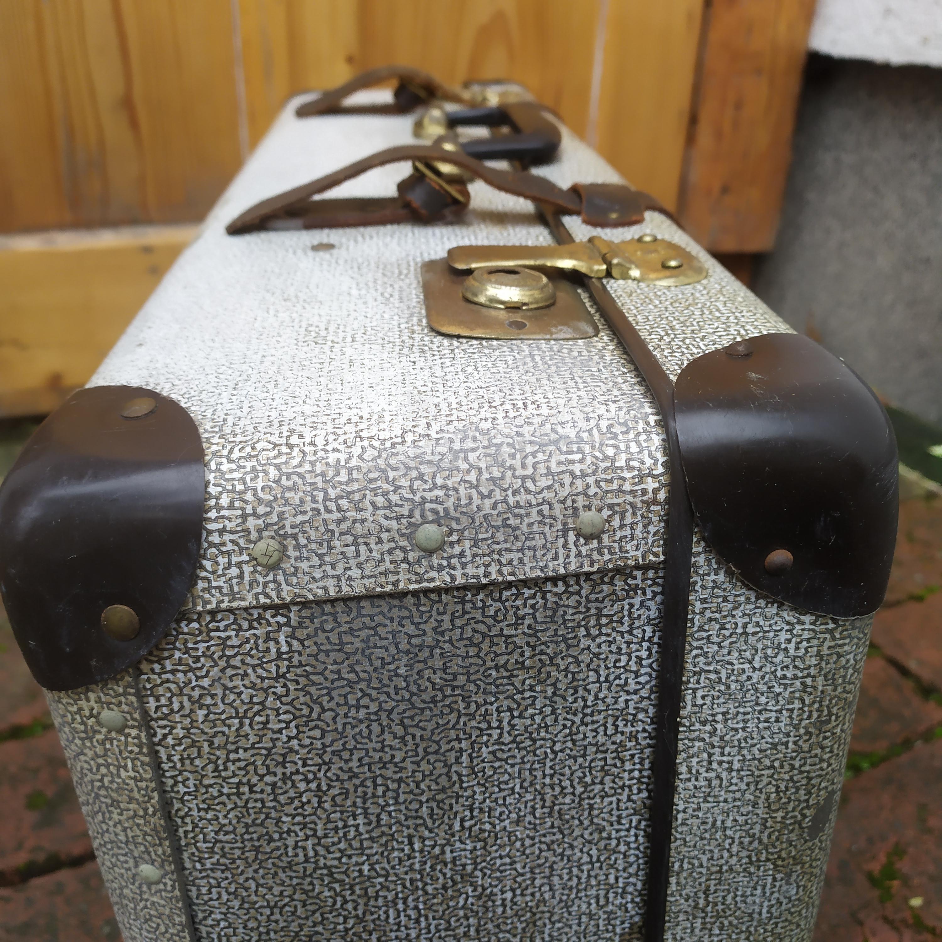 Vintage Hard Shell Suitcase: Mid-century Travel Trunk, Leather Straps ...