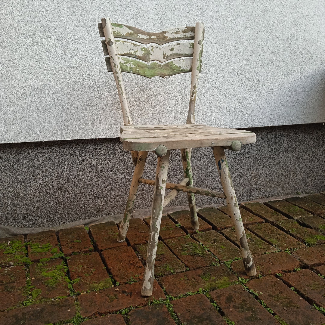 Antique Rustic Primitive Hand-painted Wooden Chair, Vintage Wooden ...