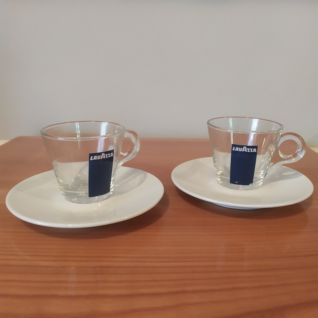 Set of 2 Vintage Lavazza Espresso Glass Cups With White Porcelain ...
