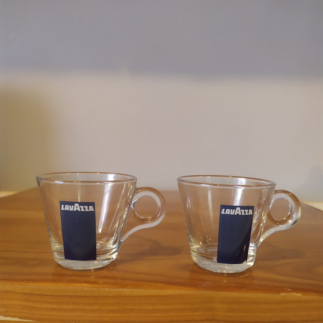 Set of 2 Vintage Lavazza Espresso Glass Cups With White Porcelain ...