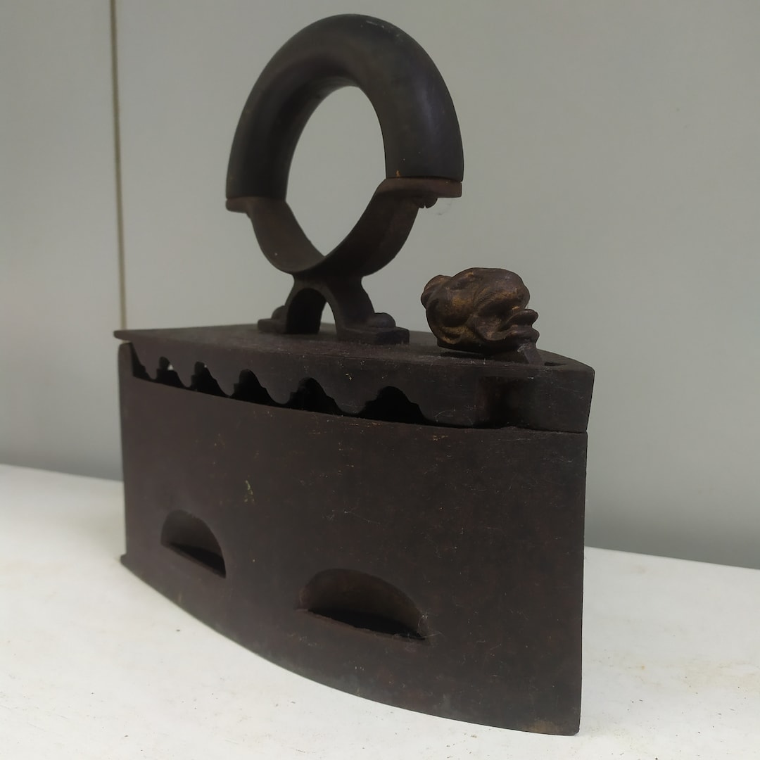 Antique Coal Iron Lion's Head With Wood Handle, Collectible Primitive ...