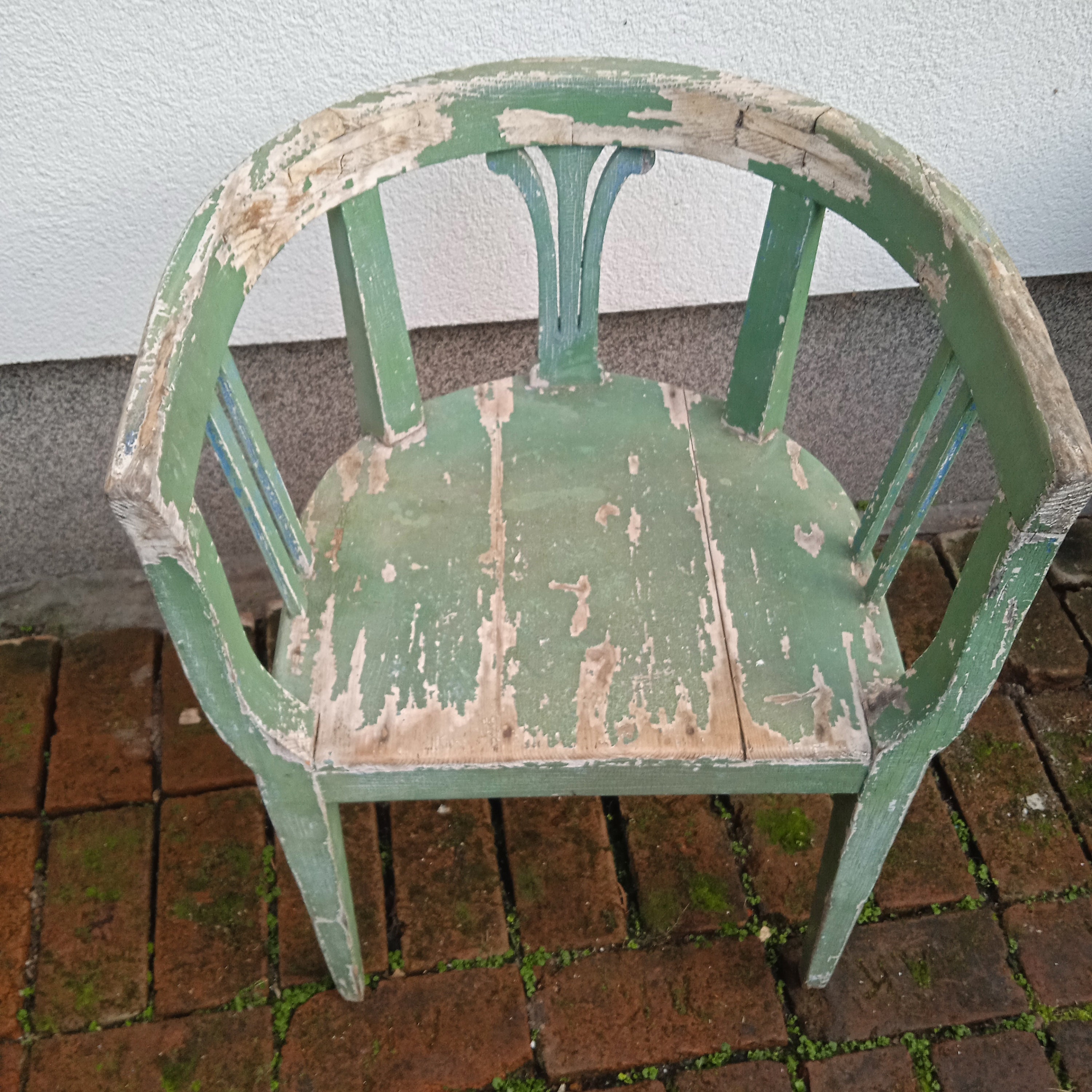 Antique Rustic Short Back Armchair, Chippy Paint, Solid Wood Chair ...
