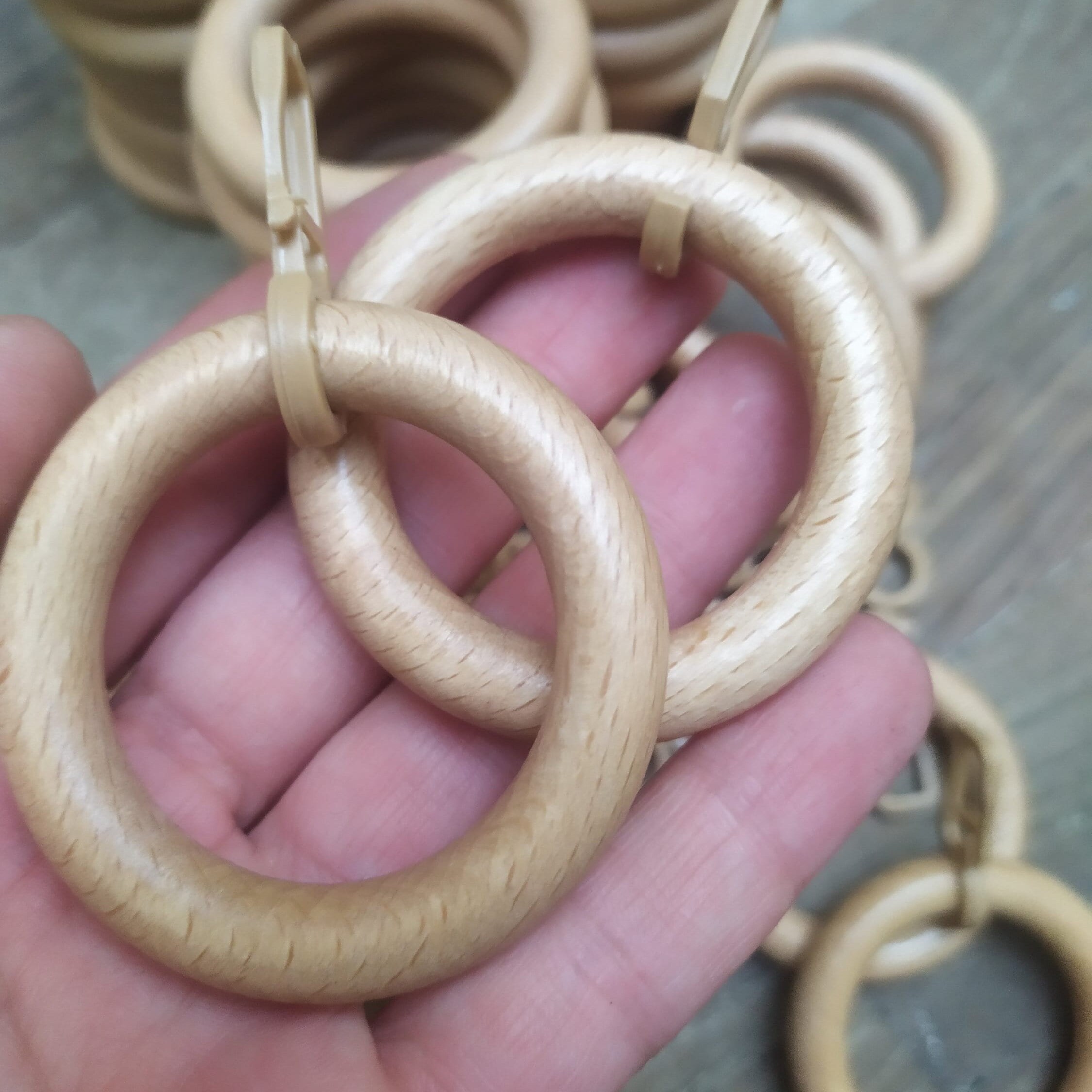 Wood Curtain Rings With Plastic Clips, Vintage Curtain Holders, Cafe ...