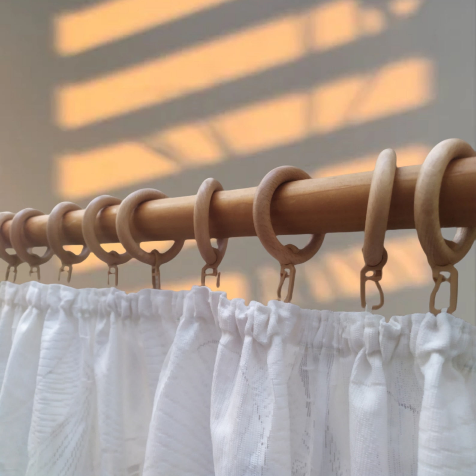 Wood Curtain Rings With Plastic Clips, Vintage Curtain Holders, Cafe ...
