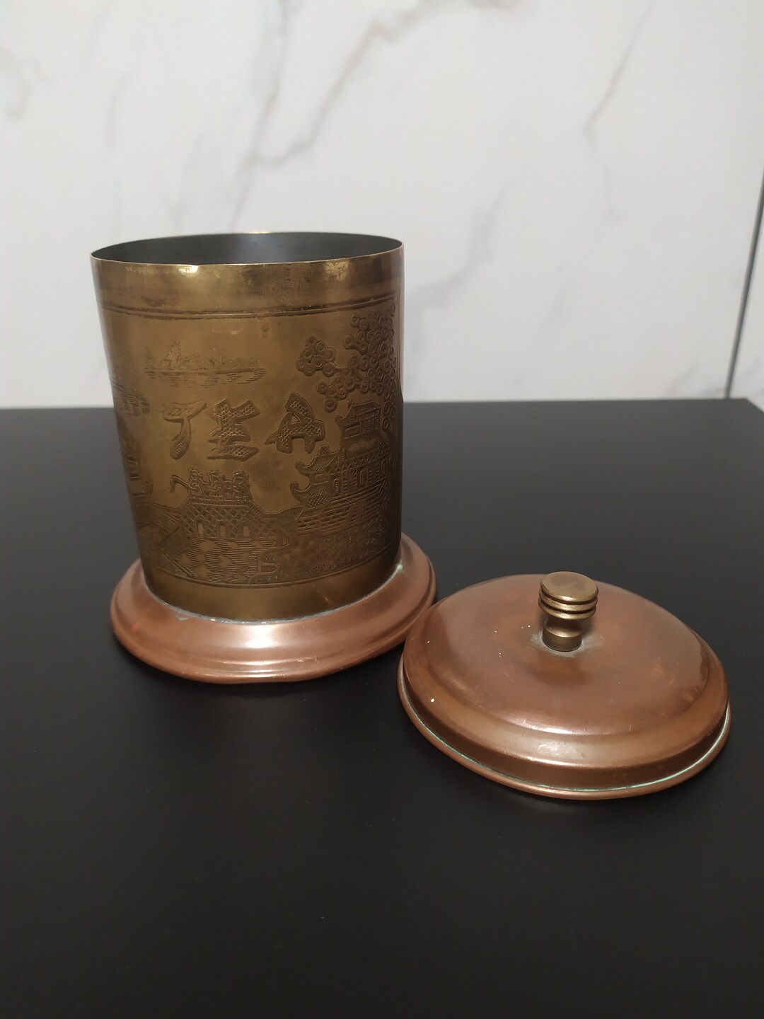 Vintage Brass and Copper Chinese Style Tea Caddy - Etsy