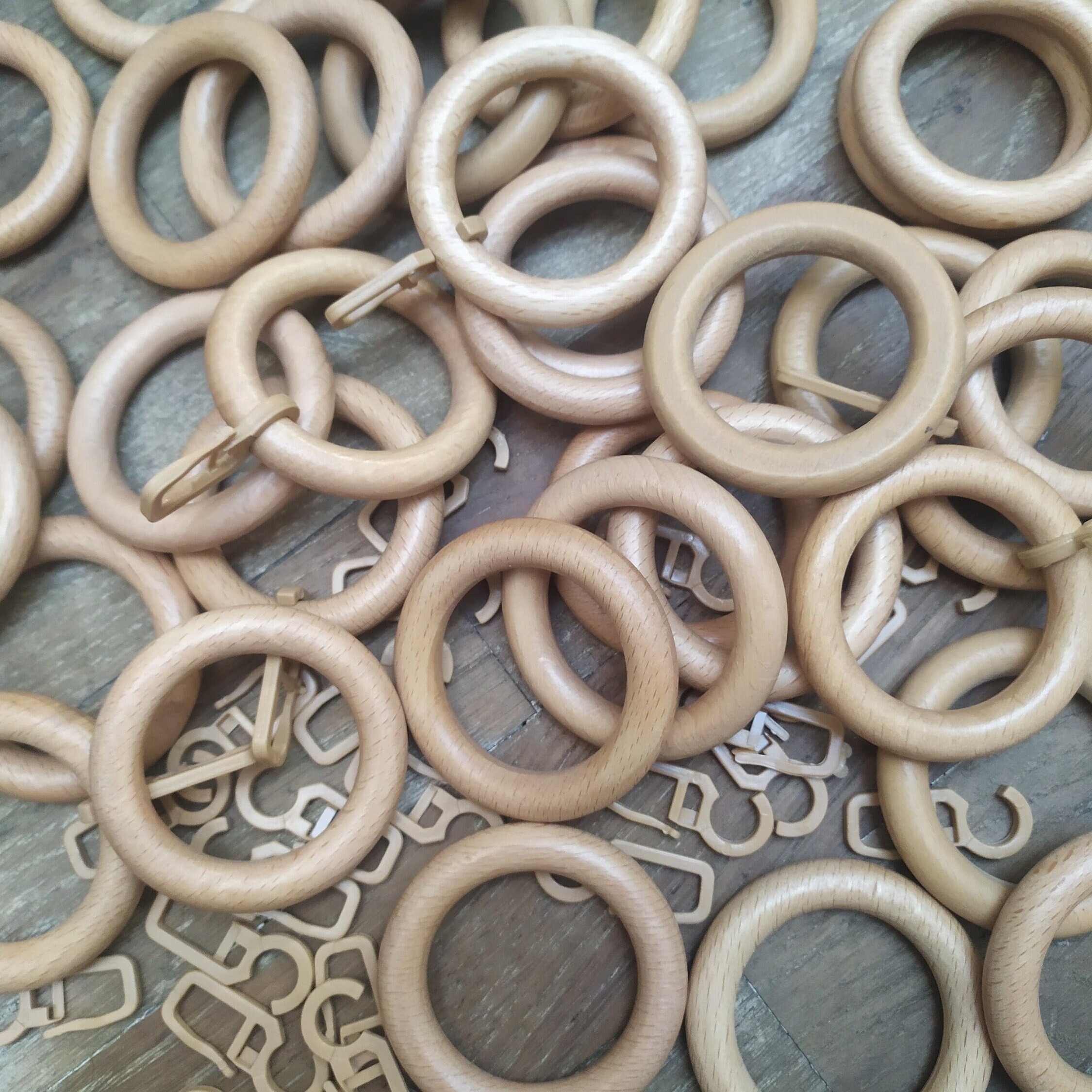 Wood Curtain Rings With Plastic Clips, Vintage Curtain Holders, Cafe ...