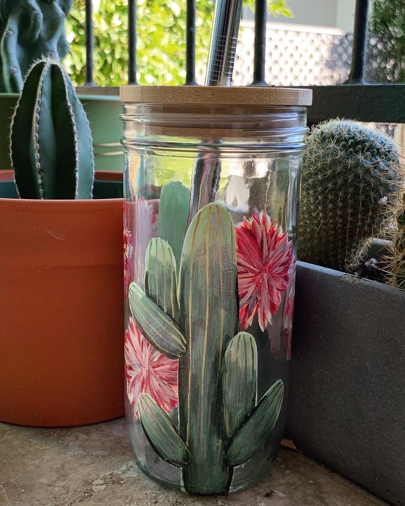 Unique, One of a Kind, Hand Painted, Desert, Cactus, Blooming Flowers ...