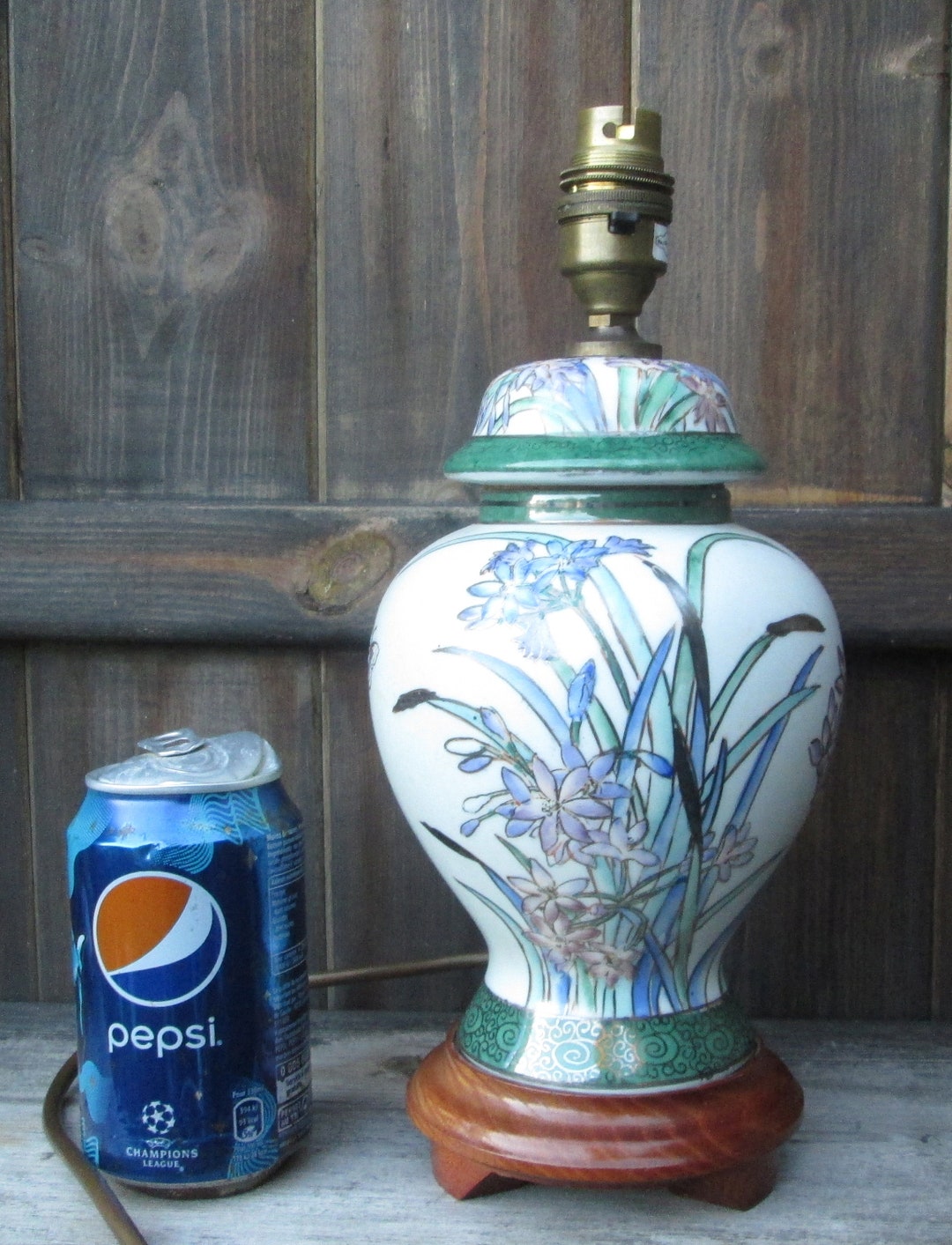 Hand Painted Baluster Ginger Jar Table/bedside Lamp Base Pink & Blue ...