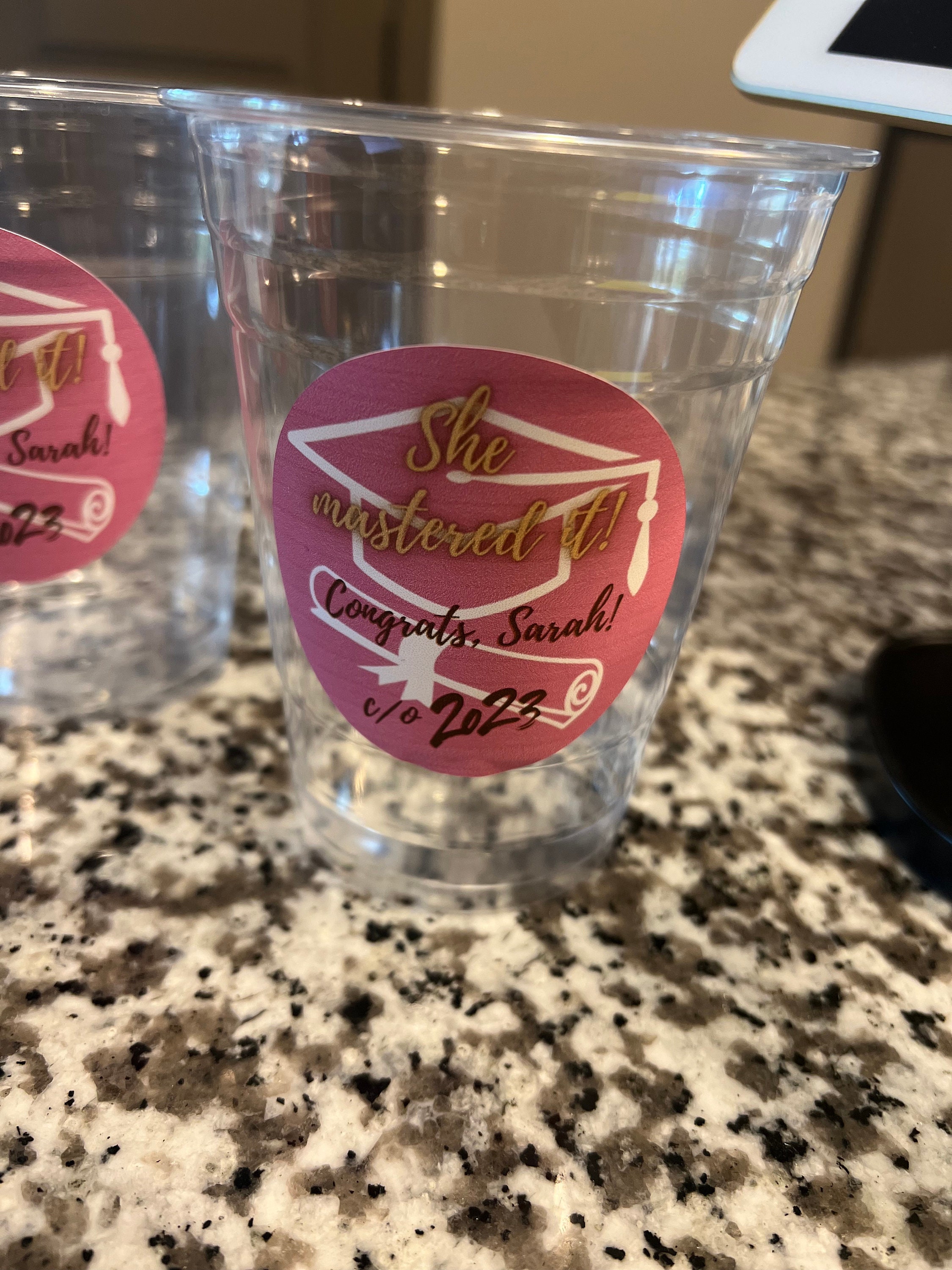 She Mastered It Graduation Cup Stickers, Custom Party Favors 2023 Grad ...