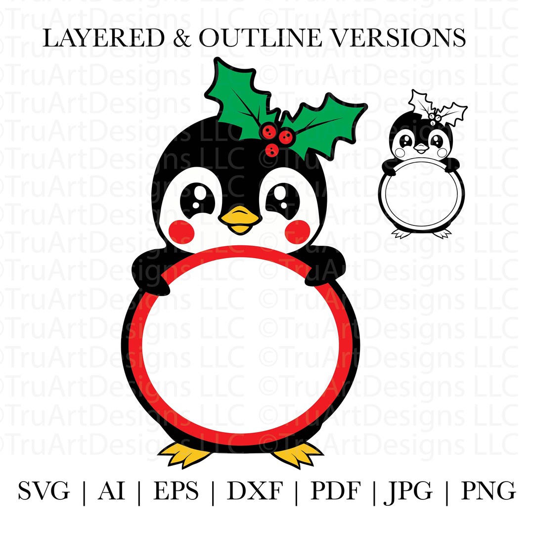 Penguin Svg, Christmas Penguin, Winter Penguin, Cute Baby Penguin Frame ...