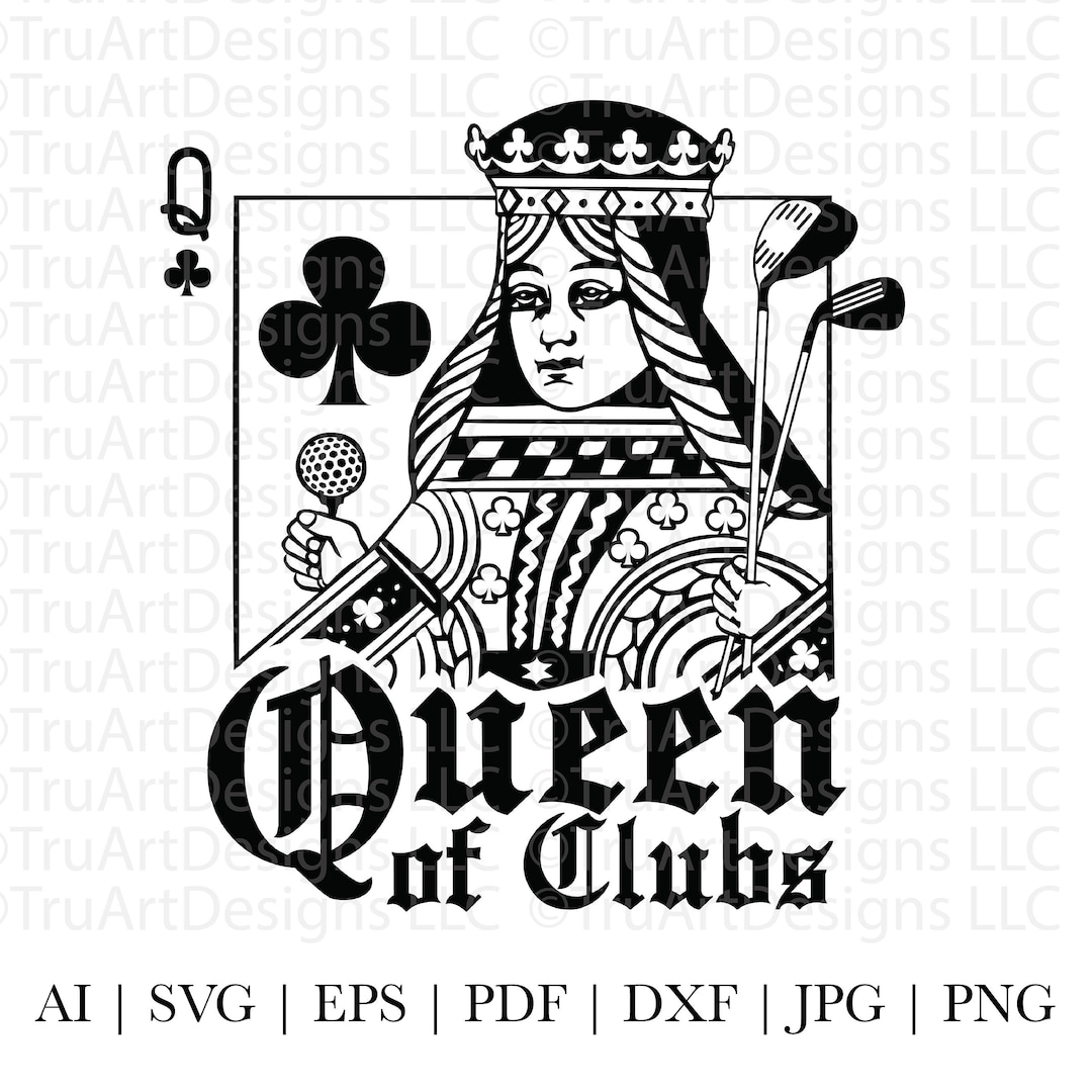 Golf Png, Queen of Clubs Golf Svg, Playing Card Svg, Golf Artwork, Retro Playing Cards, Women's ...