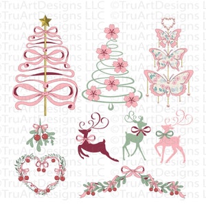 Coquette Christmas Pink Christmas Christmas Elements PNG Bundle Cute ...