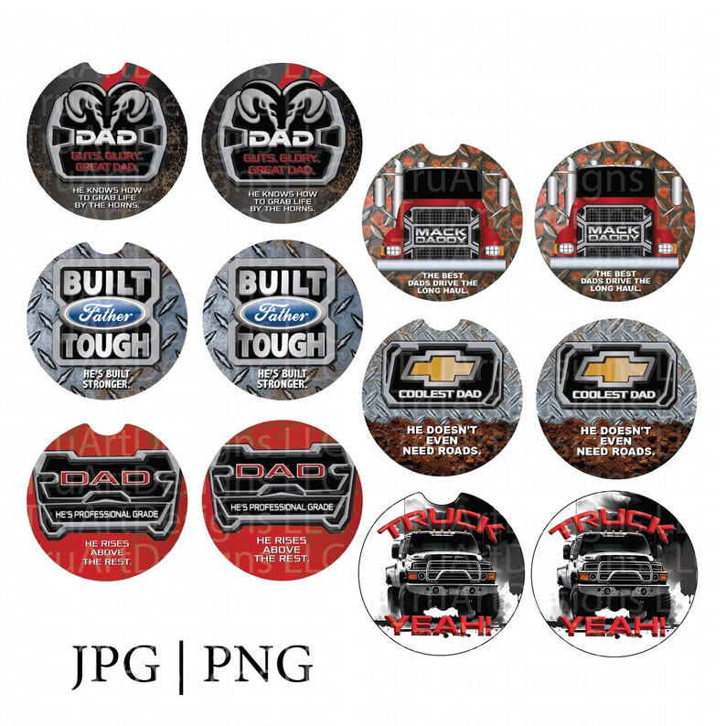 Car Coaster Sublimation Design Bundle, Dad Truck Logos Sublimation ...