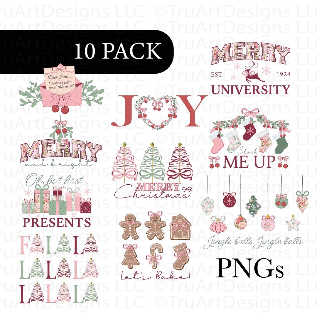 Coquette Christmas Pink Christmas Christmas Sayings PNG Bundle Cute ...
