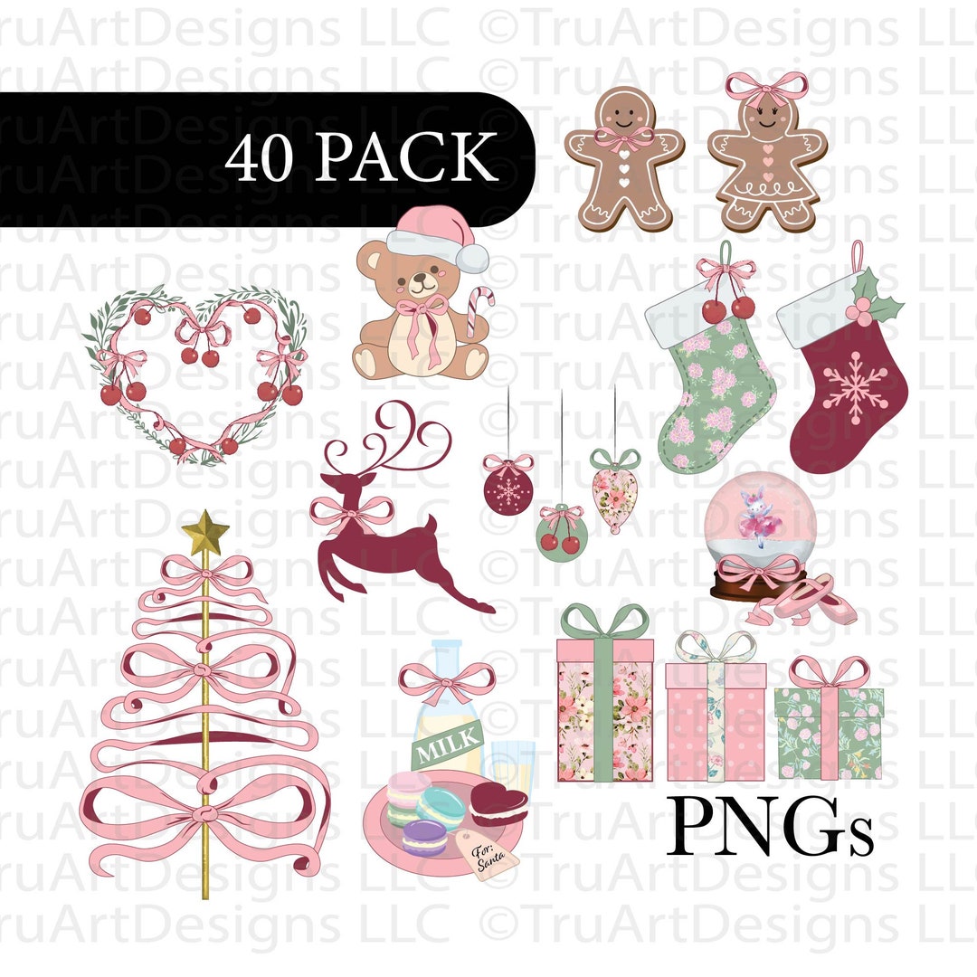 Coquette Christmas Pink Christmas Christmas Elements PNG Bundle Cute ...