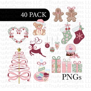 Coquette Christmas Pink Christmas Christmas Elements PNG Bundle Cute ...