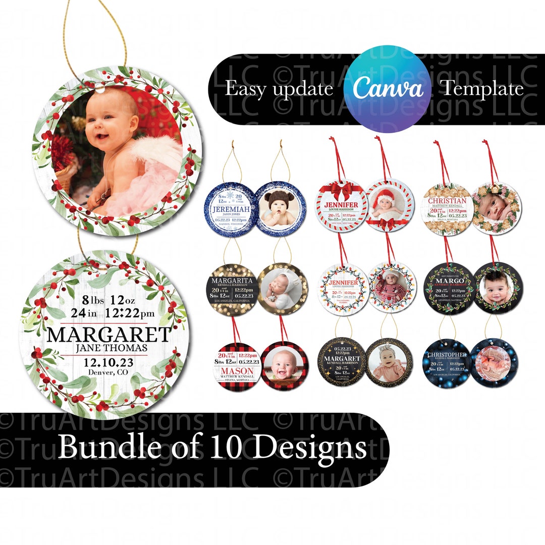 Baby's First Christmas Ornament Png Bundle, Custom Ornament Pngs, Canva ...