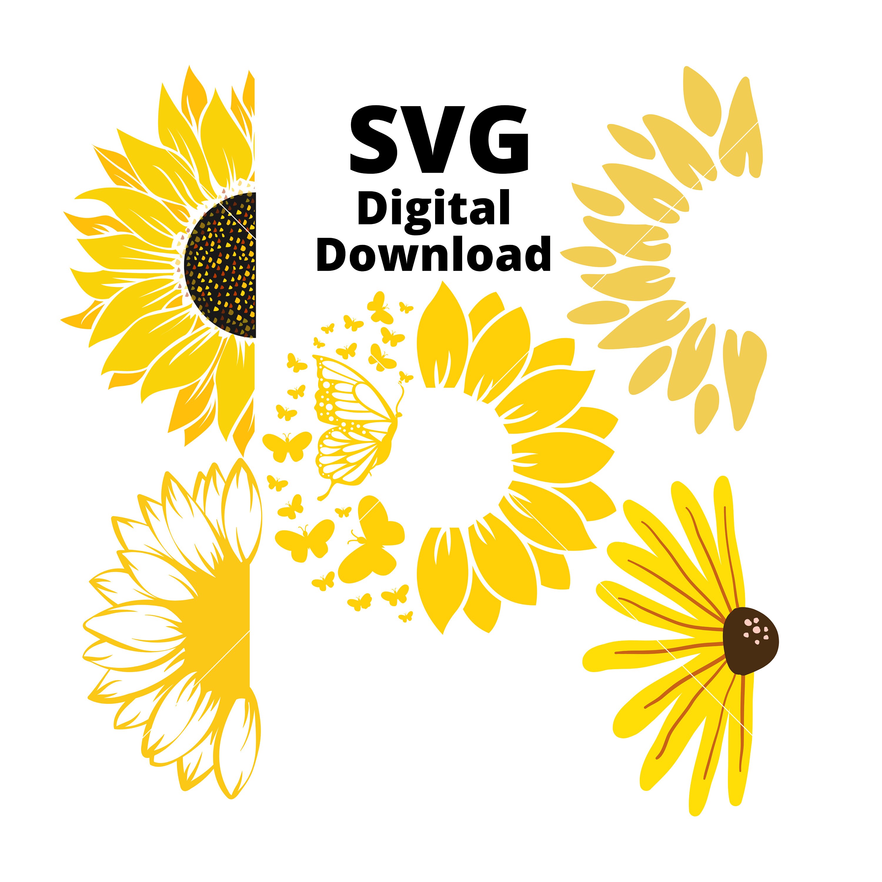 Sunflower Svg Half Sunflower Digital File Download Sunflower Etsy