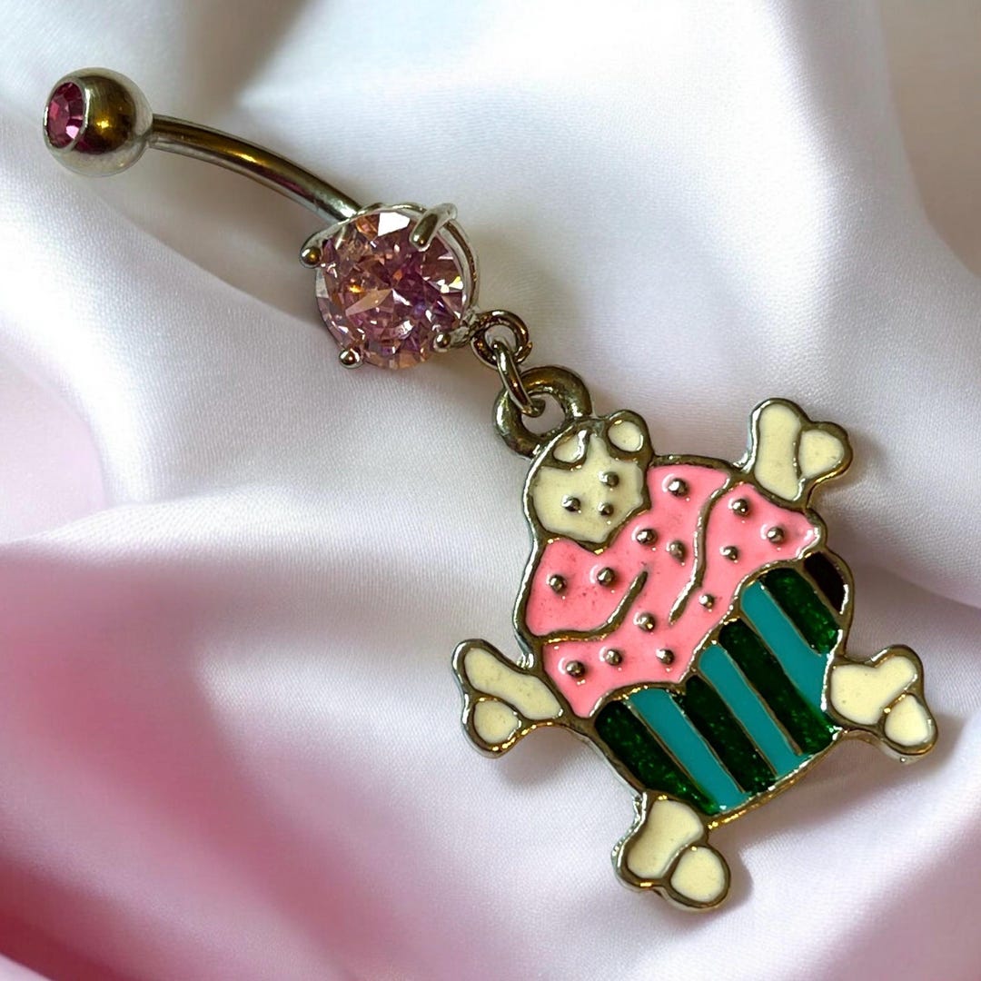 Cute Pink Cupcake , Belly Navel Bar Ring, Handmade From Enamel ...