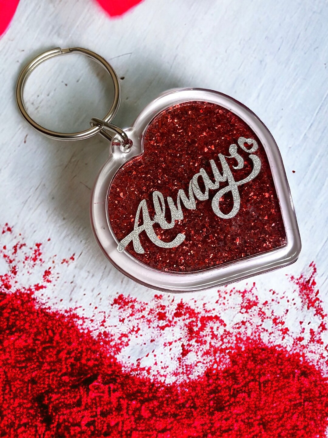 Red Glitter Heart, Valentine, Always Keyring, Bag Charm - Etsy