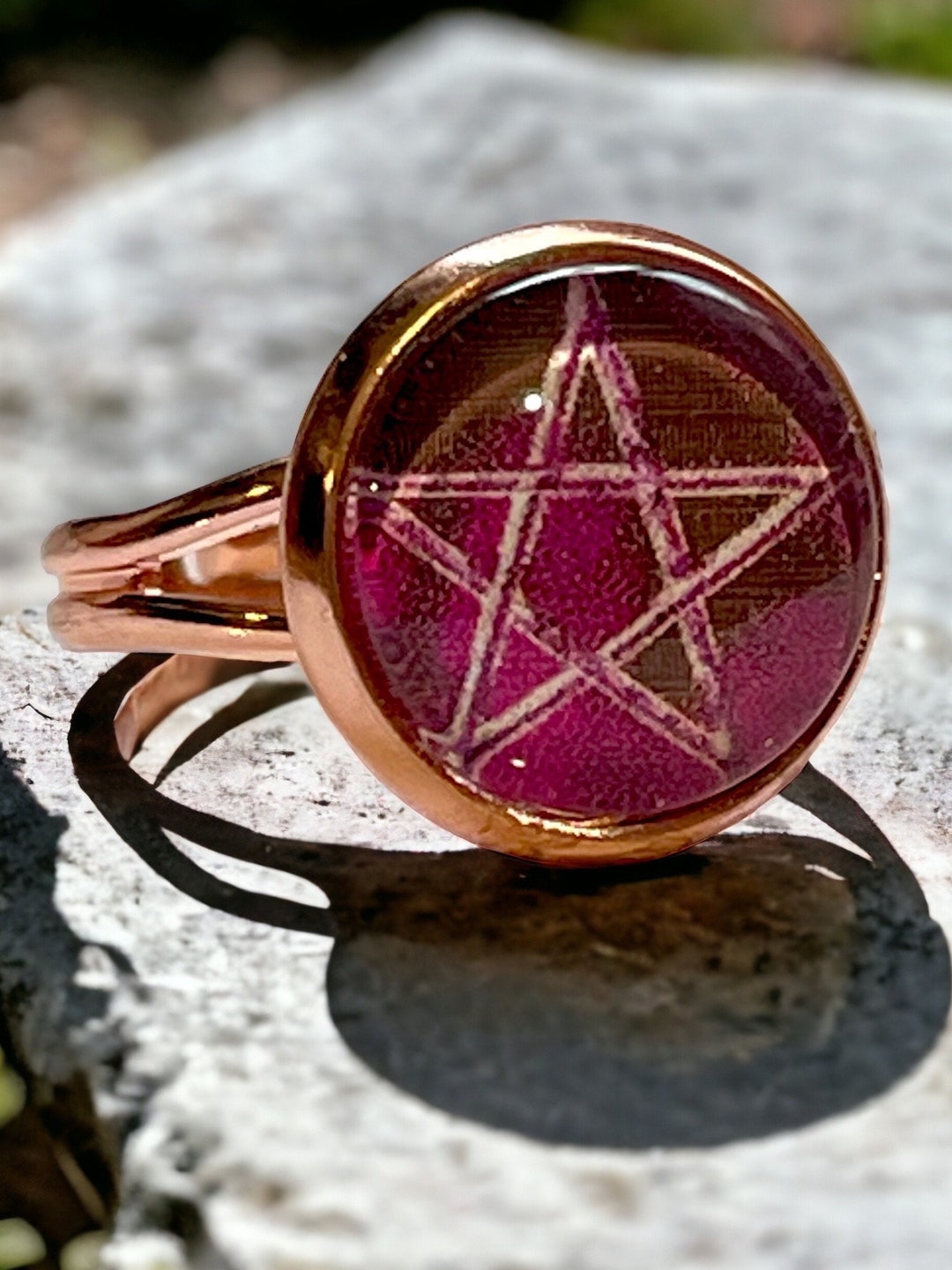 Purple Pentagram Pentacle Star Ring, Wicca Pagan Season Earth Wind Fire ...