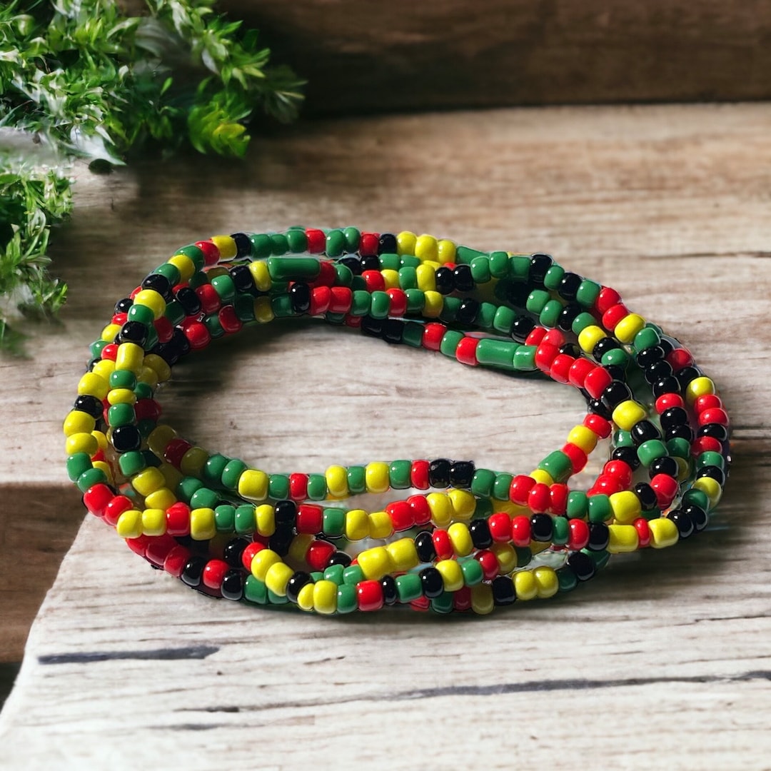 Rasta Jamaican Colour Bead 30 Inch Long Necklace or Wrap Bracelet - Etsy