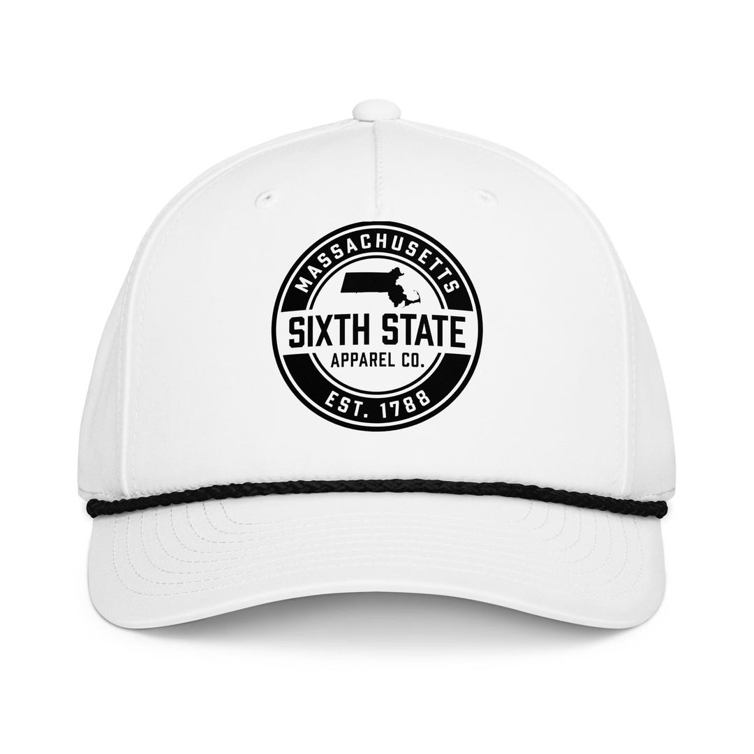 Sixth State Rope Hat | White Black Logo Snapback | New England Coastal ...