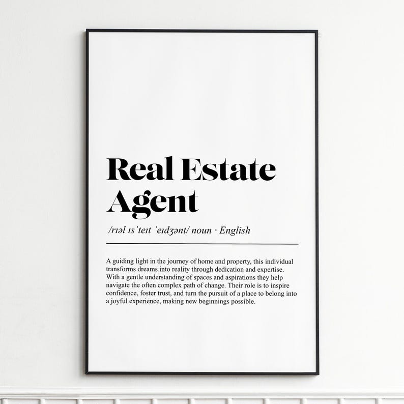 Real Estate Agent Definition Print, Corporate Gift, Client Gift ...