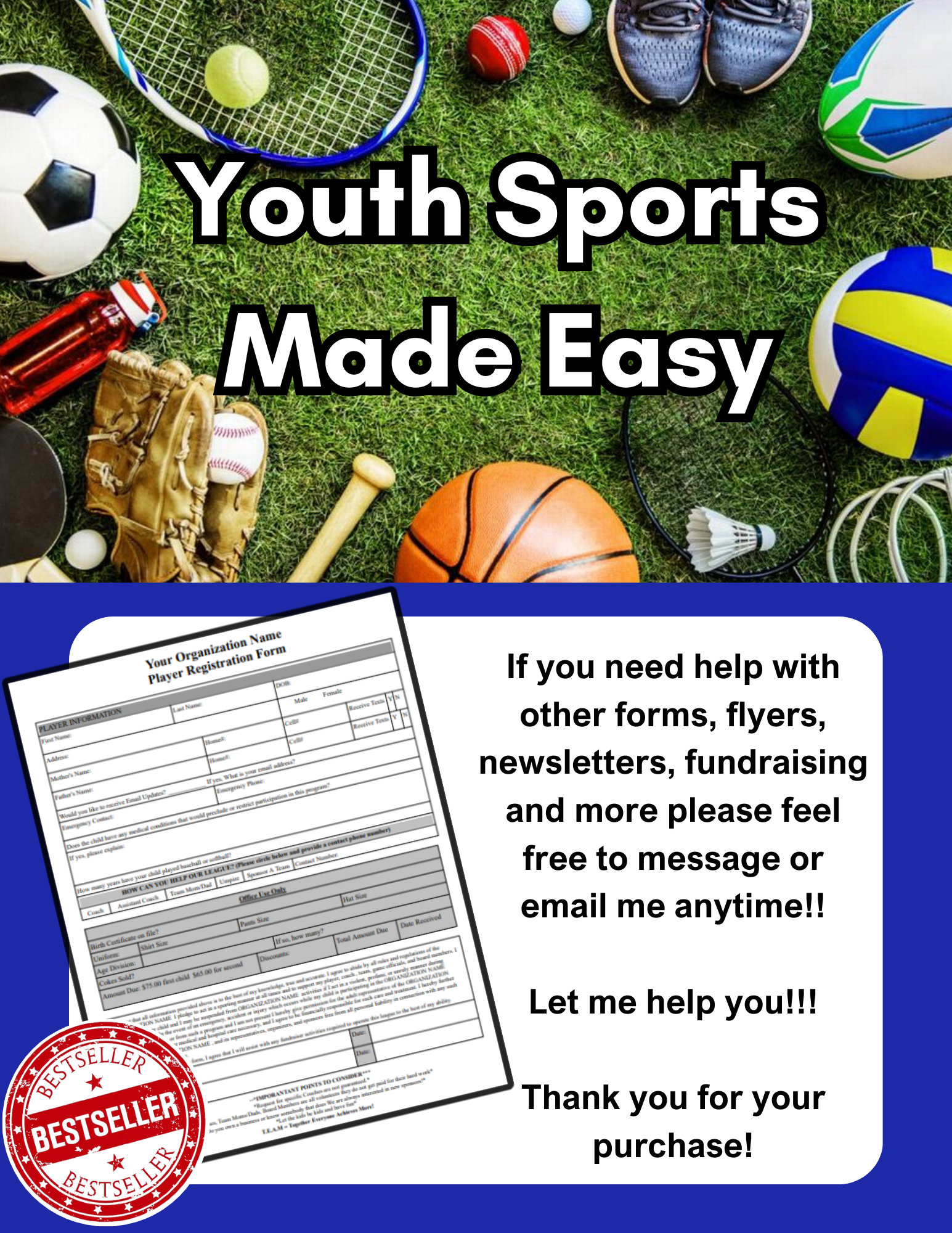 Player Registration Form Template, Baseball, Softball, Cheer, Soccer ...