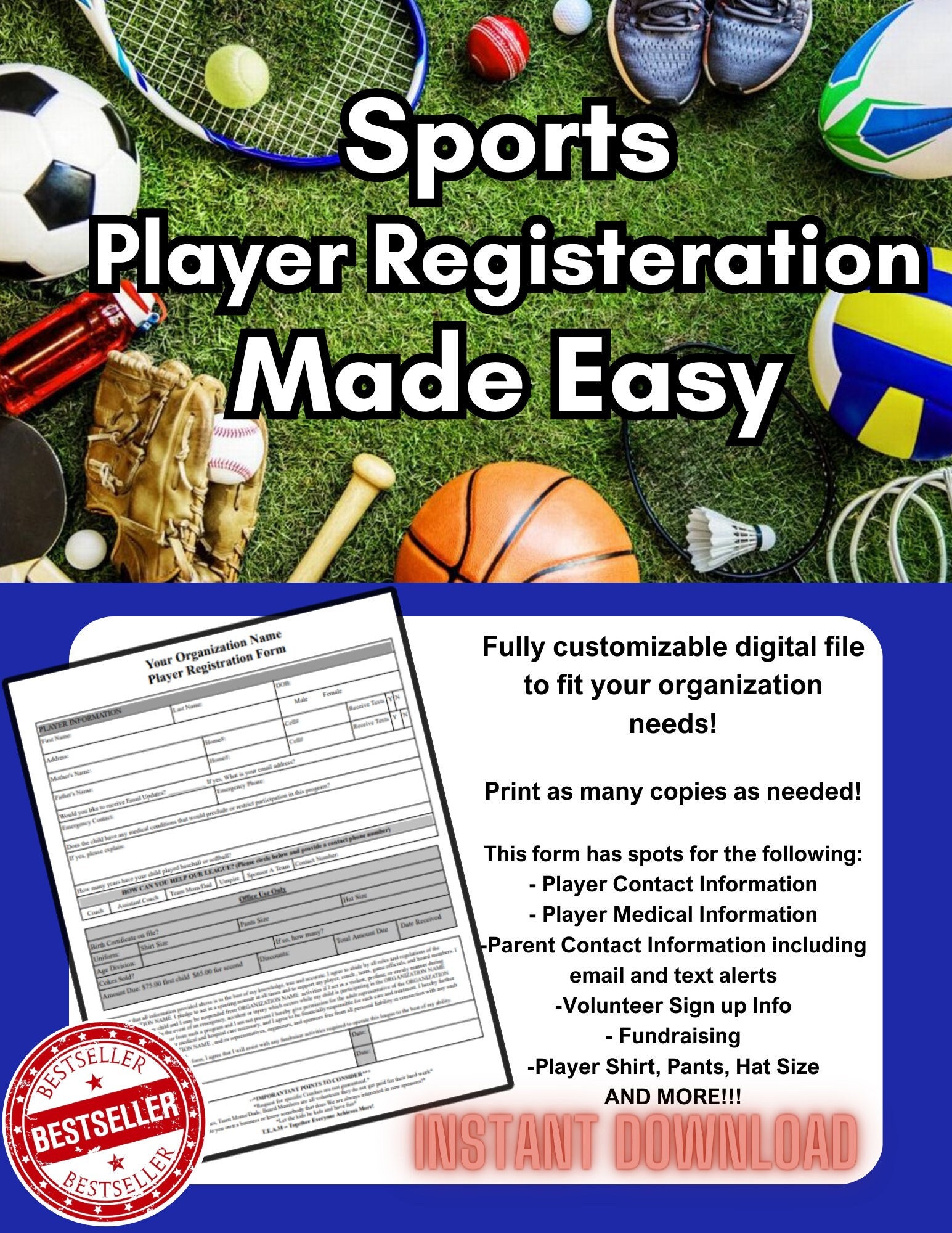Player Registration Form Template, Baseball, Softball, Cheer, Soccer ...