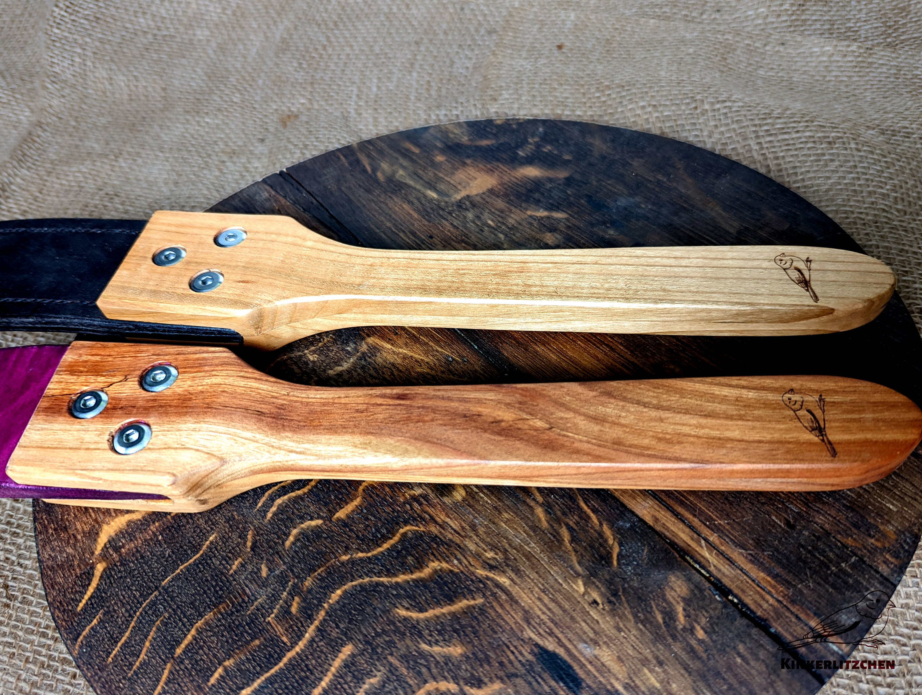 Leather Spanking Prison Strap Cherry Wood BDSM Impact Play Beaver Tail ...