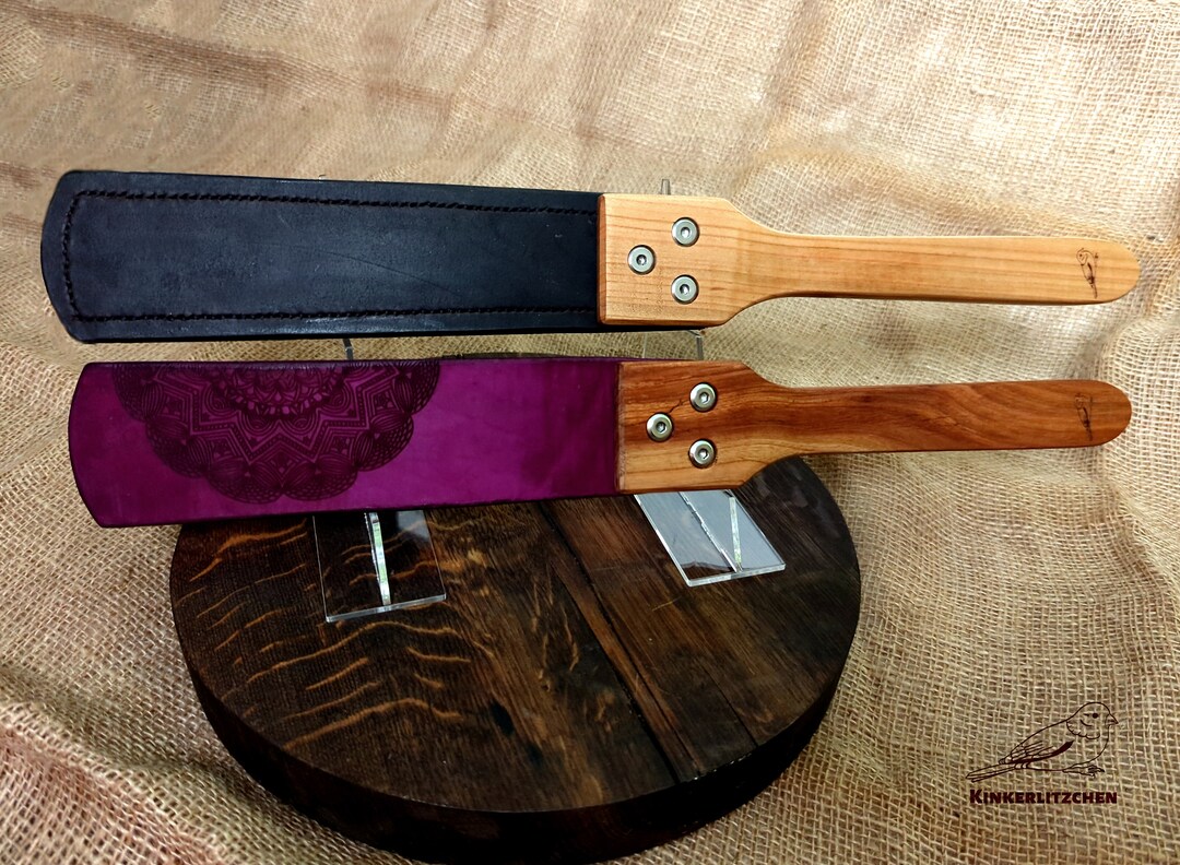 Leather Spanking Prison Strap Cherry Wood BDSM Impact Play Beaver Tail ...