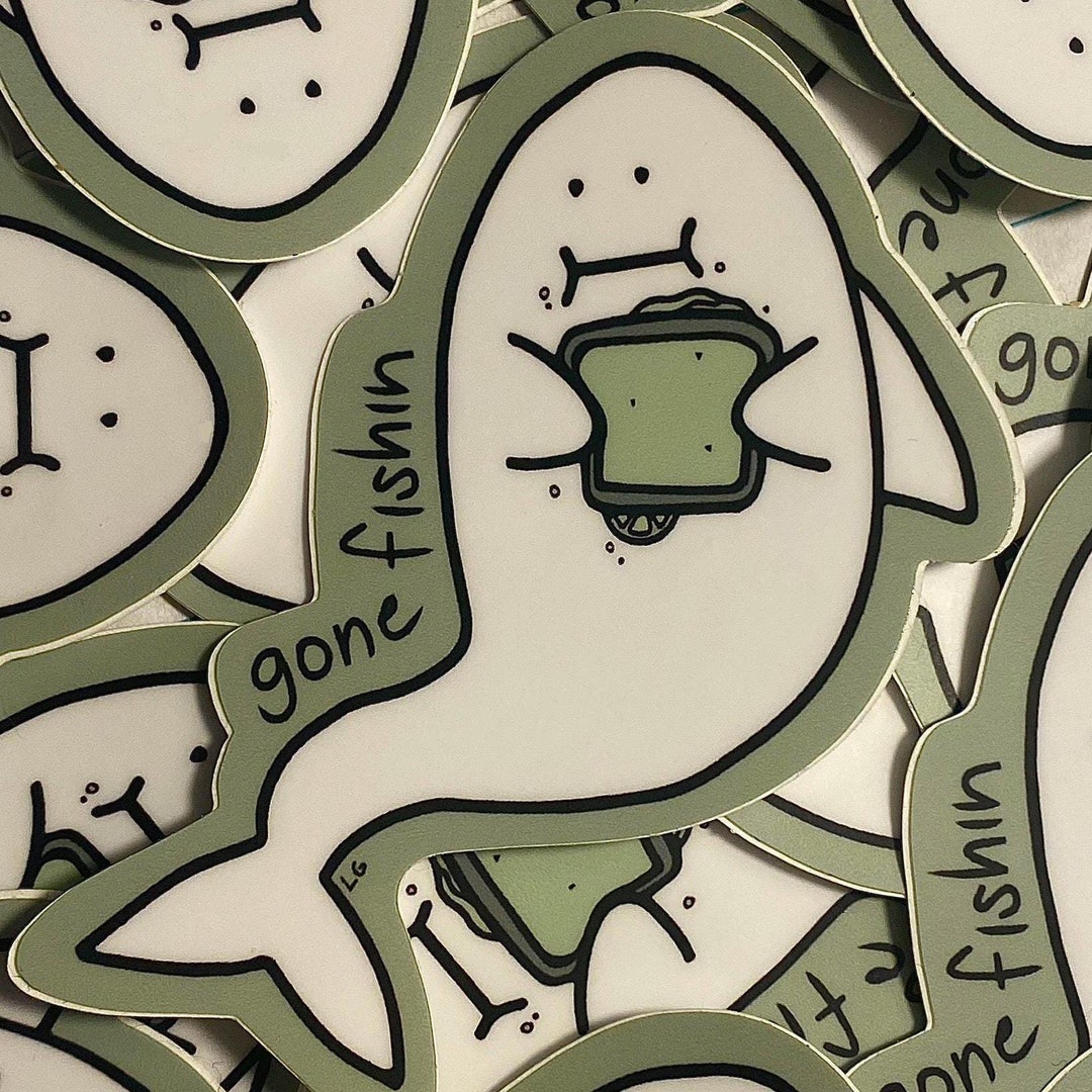 Gone Fishin Silly Simple Cartoon Fish Sticker 3 Tall Satin Outdoorsy ...