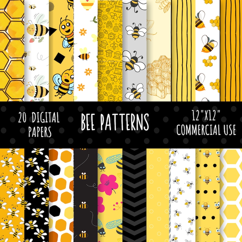 Bee Digital Paper Pack Bee Patterned Paper Honeycomb Paper - Etsy