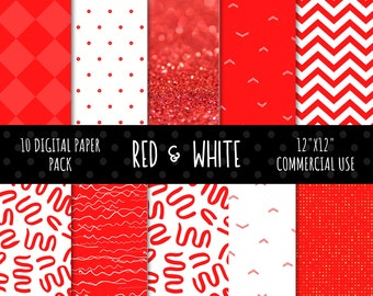 Red White and Black Digital Paper Pack, Digital Scrapbook Paper ...