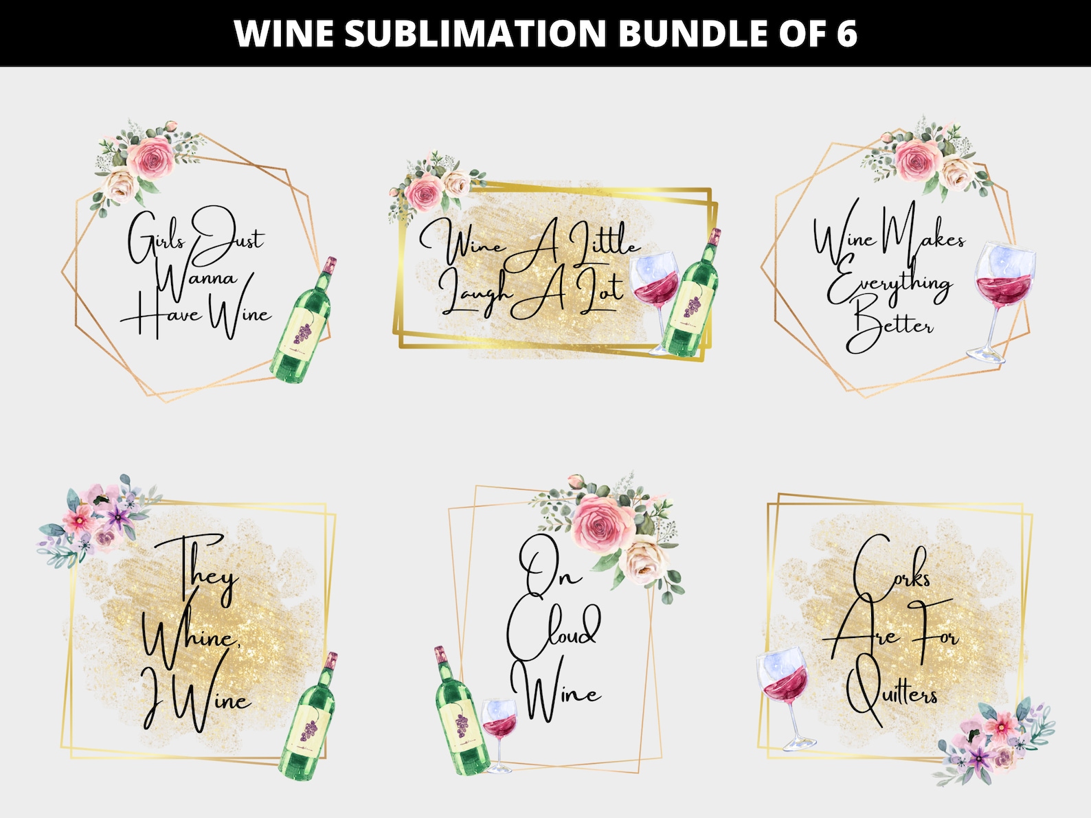DIGITAL Sublimation Wine Quote Bundle - Wine Tumbler PNG, Wine Quotes ...