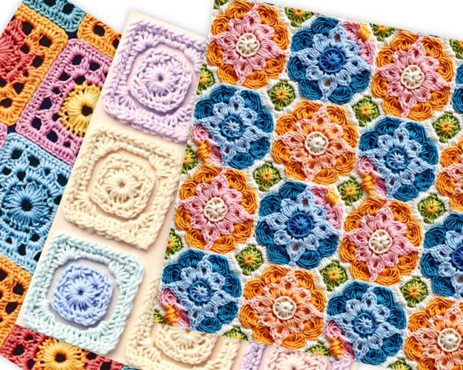 Granny Square Embroidery Digital Paper: Crochet Seamless Patterns ...