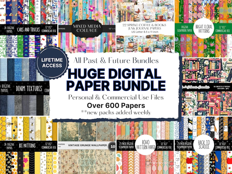 Mega Digital Paper Bundle - 700+ Papers! Scrapbook, Junk Journal, Mixed ...