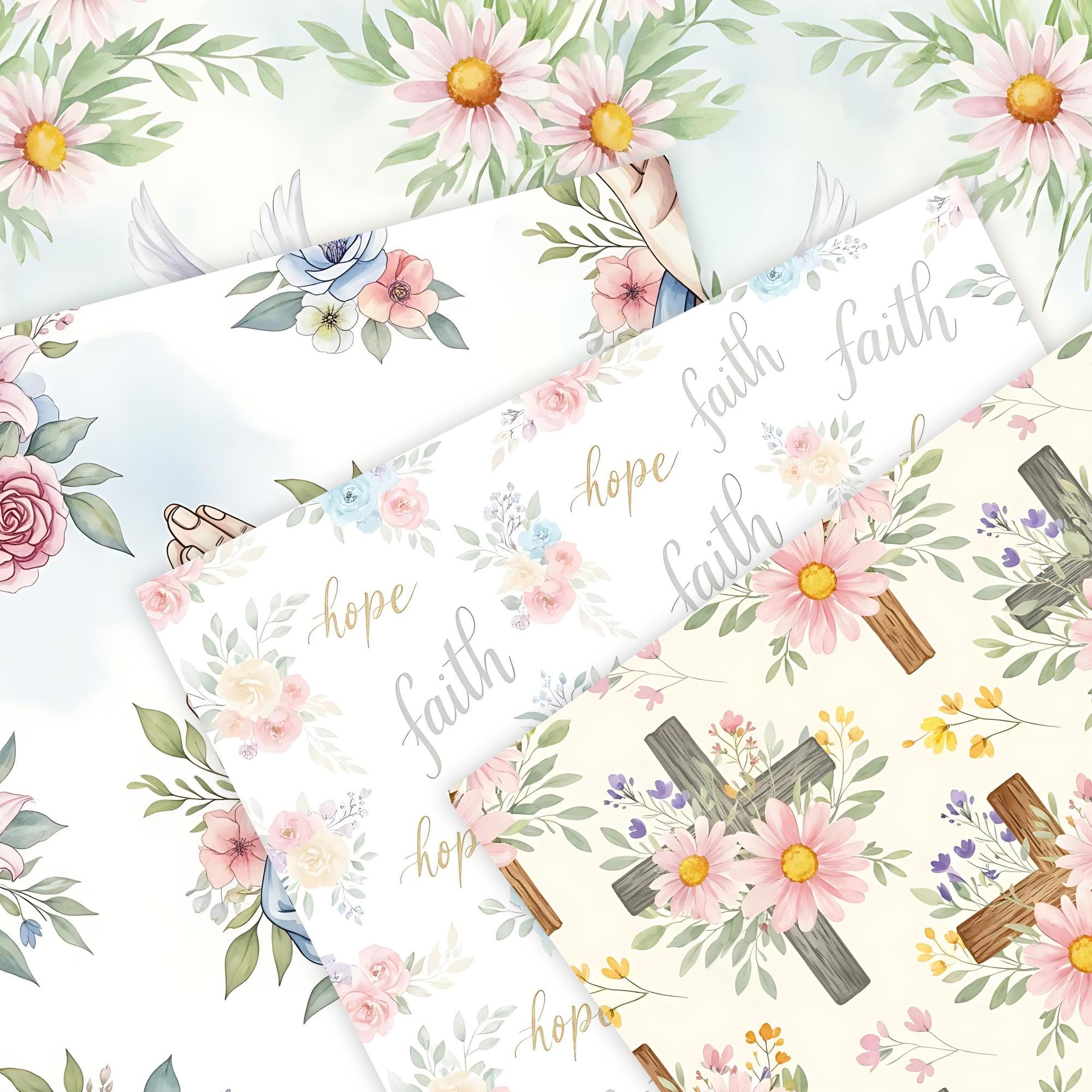 Christian Seamless Digital Paper Pack, 12 Faith Backgrounds Floral ...