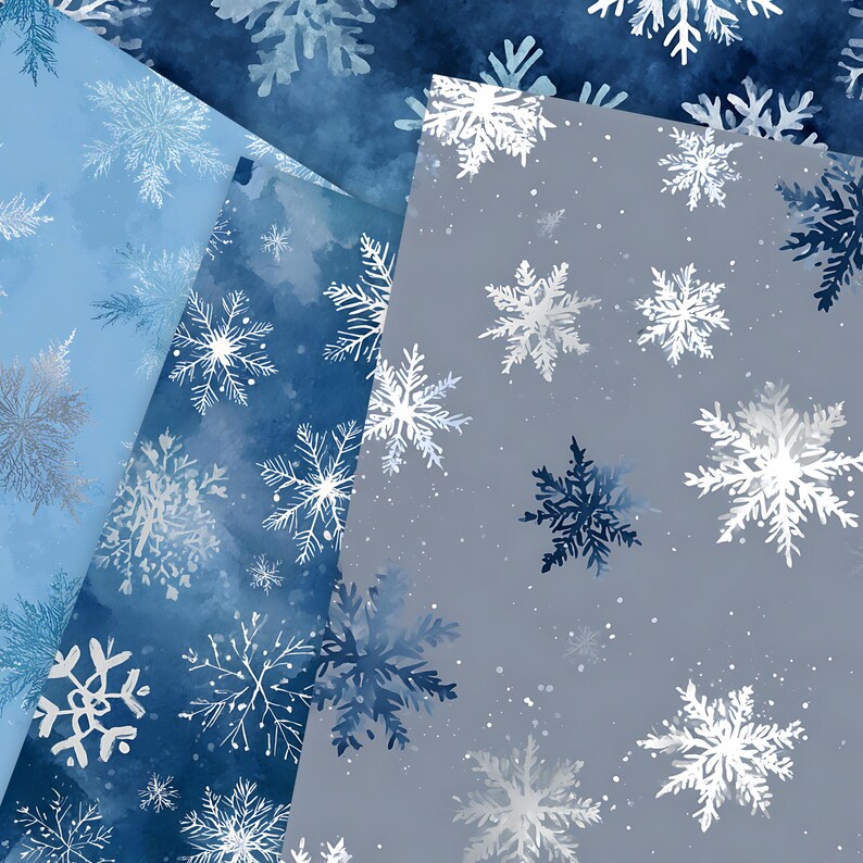 Winter Snowflake Seamless Paper Bundle of 20, Blue Winter Scrapbook ...
