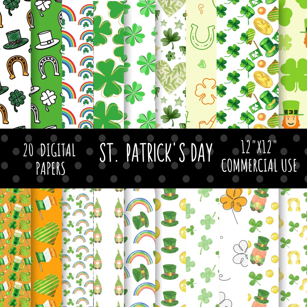 St. Patrick's Day Digital Paper Pack, Shamrock Digital Scrapbook Paper ...
