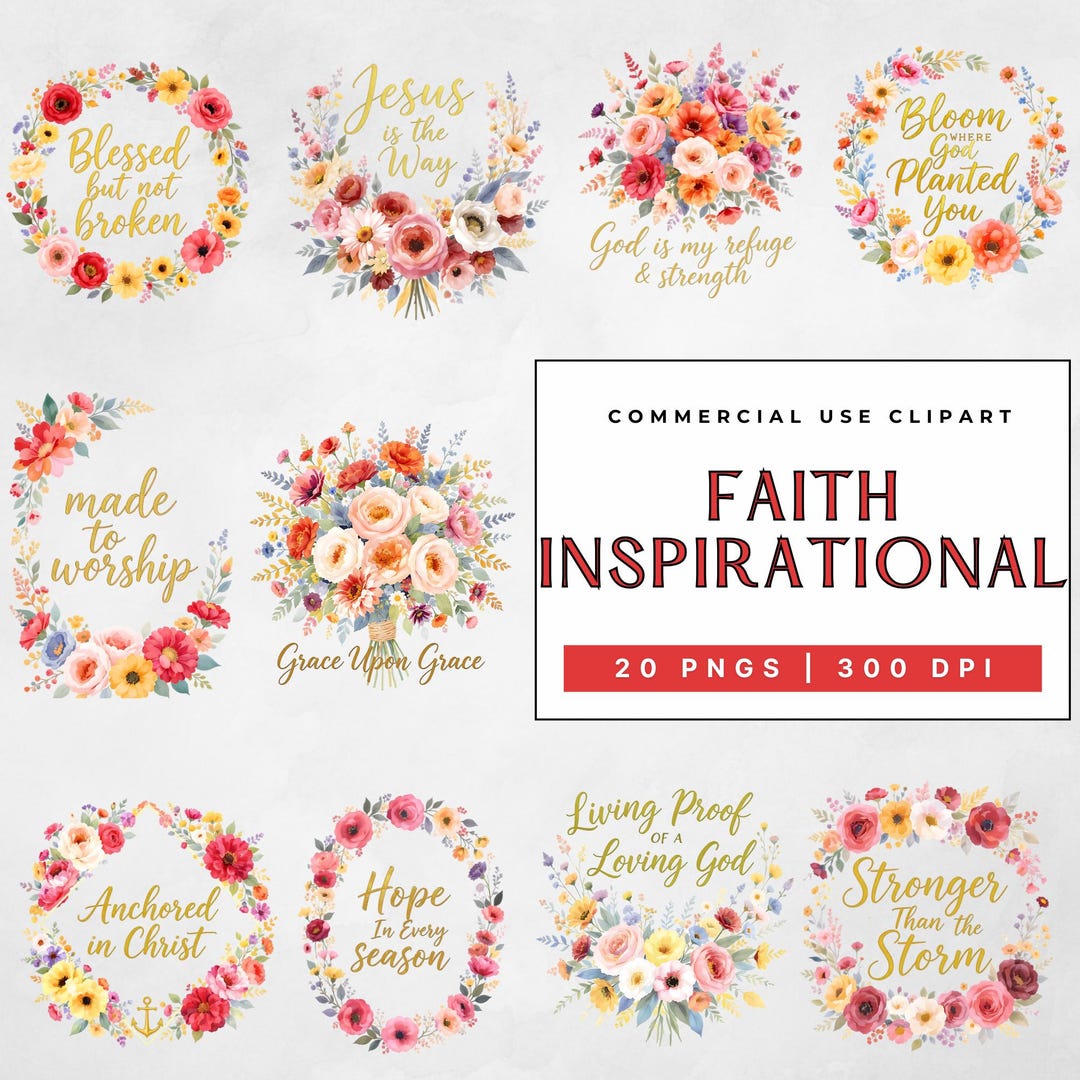 Faith Christian Floral Clipart Bundle PNG, Inspirational Scripture ...