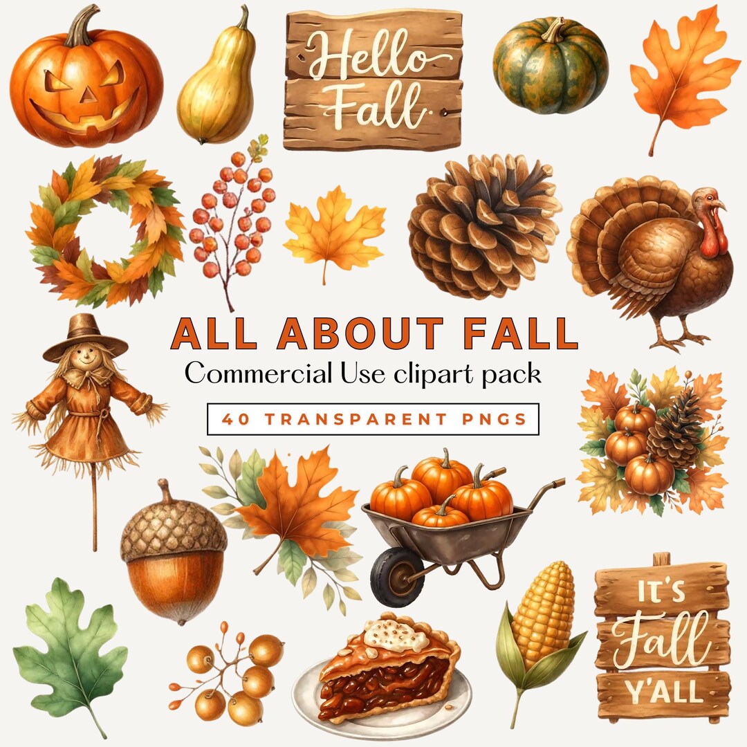 Hello Fall Clipart, Autumn Graphics Png, October Scrapbooking, Pumpkin ...